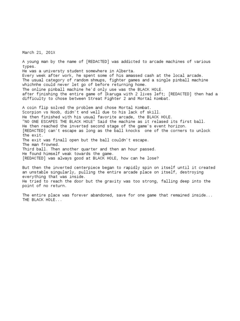 Black Hole Pinball Creepypasta | PDF