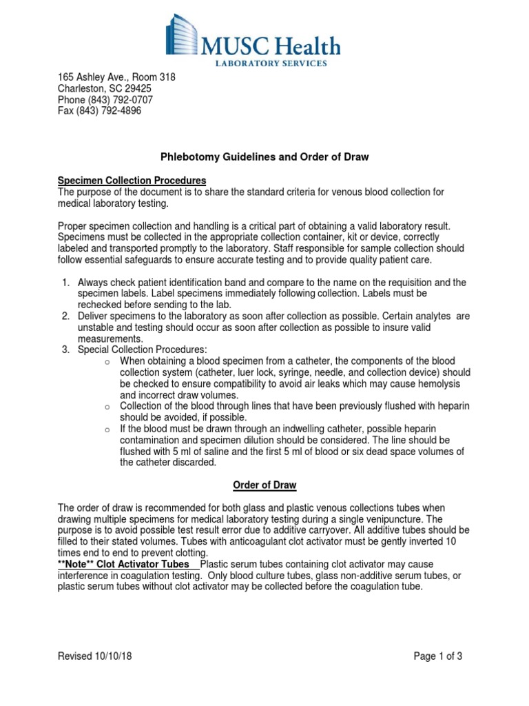 Blood Tube Order of Draw Guide | PDF | Syringe | Tissue (Biology)
