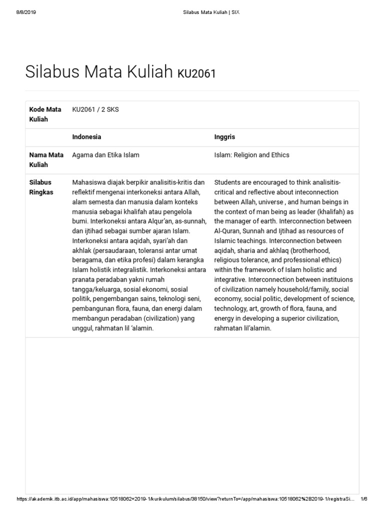 Kode Mata Kuliah Indonesia Inggris Nama Mata Kuliah Silabus Ringkas ...