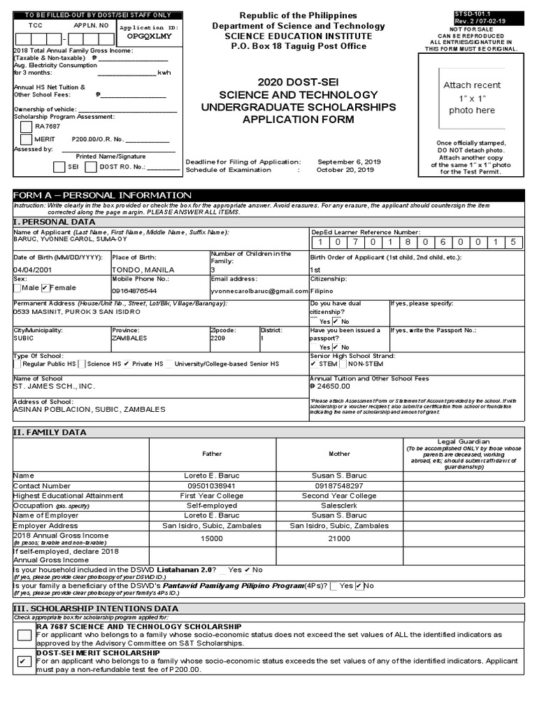 2020 DOST-SEI Science and Technology Undergraduate Scholarships ...