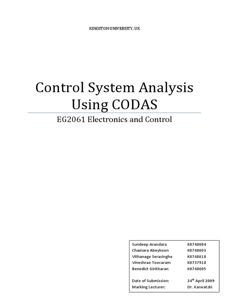 Simulation Of A First Order Control System Using Codas Software Pdf 0699