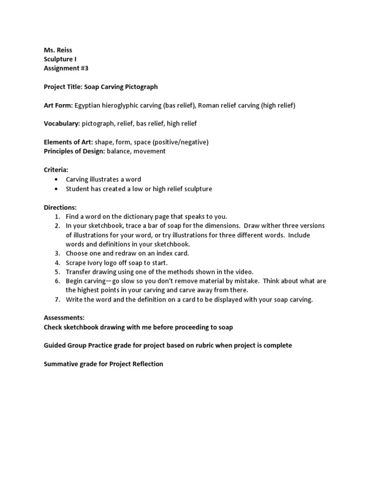 Soap Carving Assignment | PDF | Relief | Rubric (Academic)