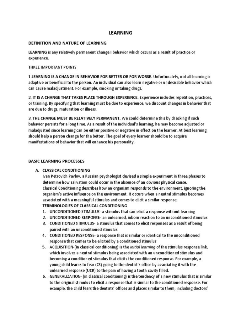 Learning: Definition and Nature of Learning | PDF | Classical ...