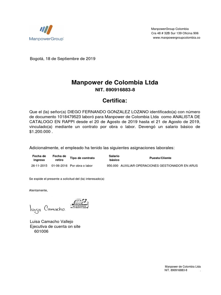 Certificado Lab MP Col4 Diego | PDF | Labor | Business