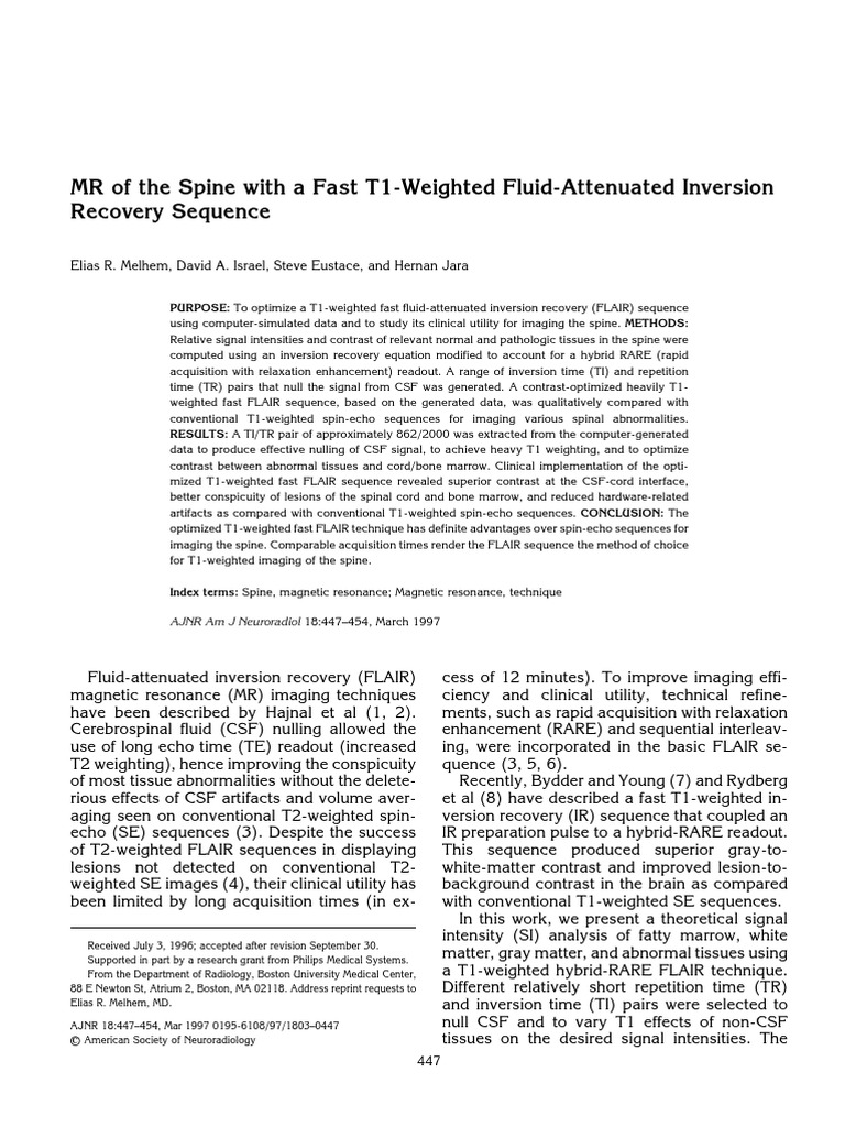 MR of The Spine With A Fast T1-Weighted Fluid-Attenuated Inversion ...
