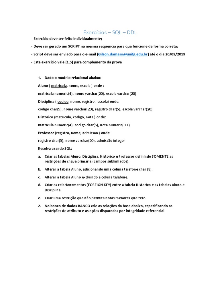 004 - Exercícios PDF | PDF | SQL | Modelo relacional
