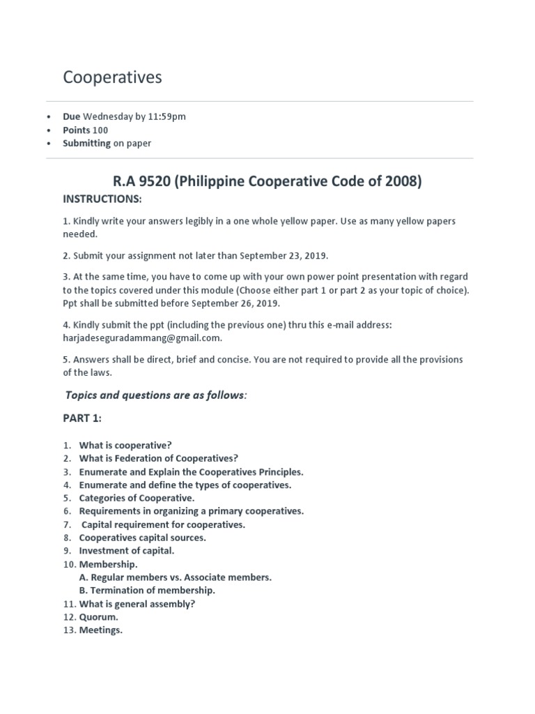 Cooperatives: R.A 9520 (Philippine Cooperative Code of 2008) | PDF ...