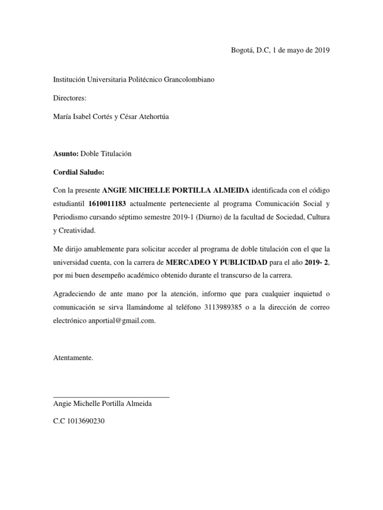 Carta para Doble Titulación | PDF