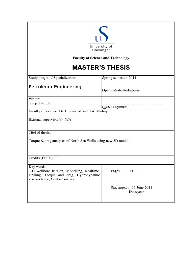 Master'S Thesis: Petroleum Engineering | Download Free PDF | Friction ...