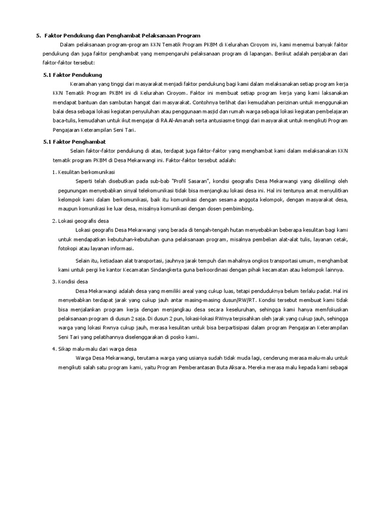 Faktor Pendukung Dan Penghambat Pelaksanaan Program | PDF