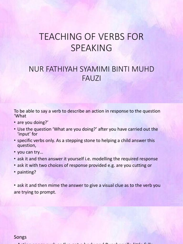 Teaching of Verbs For Speaking | PDF | Psychological Concepts | Linguistics