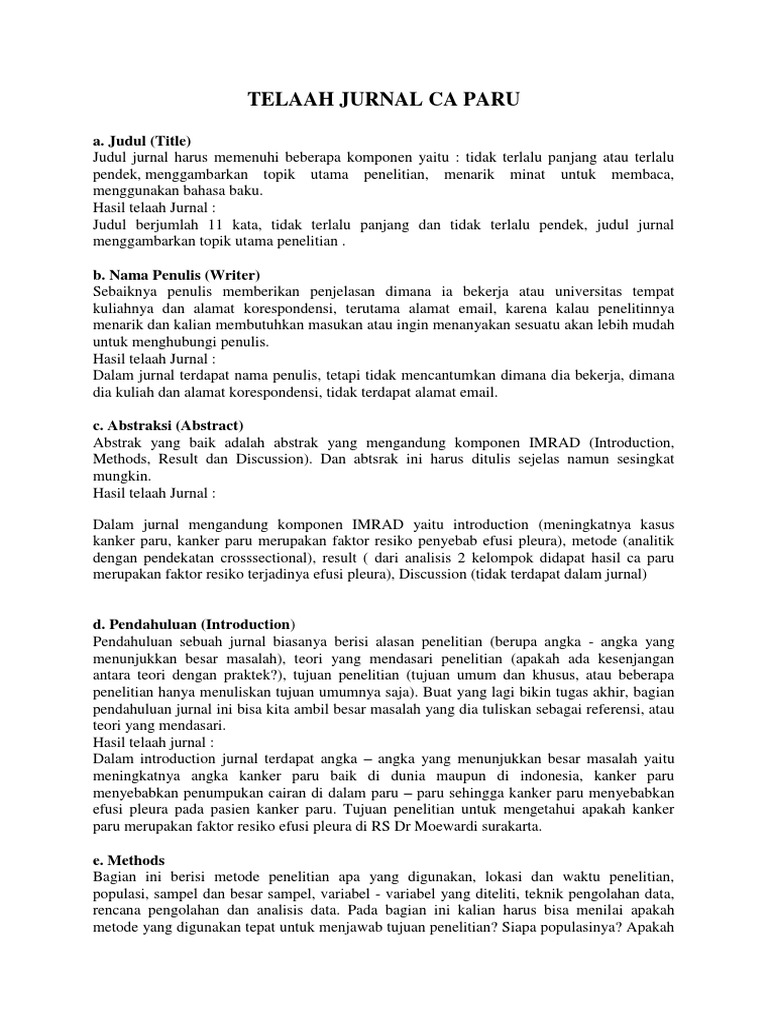 Telaah Jurnal Ca Paru | PDF