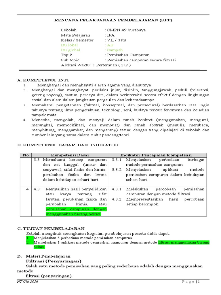 RPP Adiwiyata Ipa | PDF