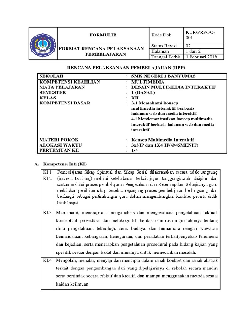 RPP Desain Multimedia Interaktif SMK | PDF | Karier & Perkembangan