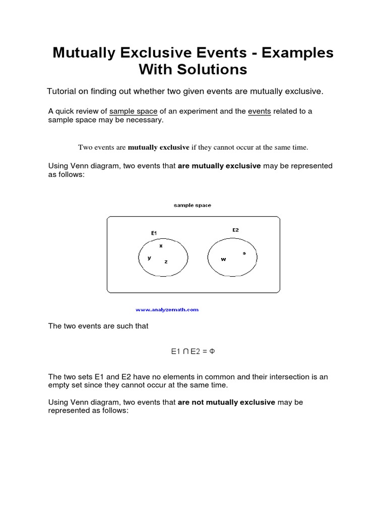 Mutually Exclusive Events - Examples With Solutions | PDF | Probability ...