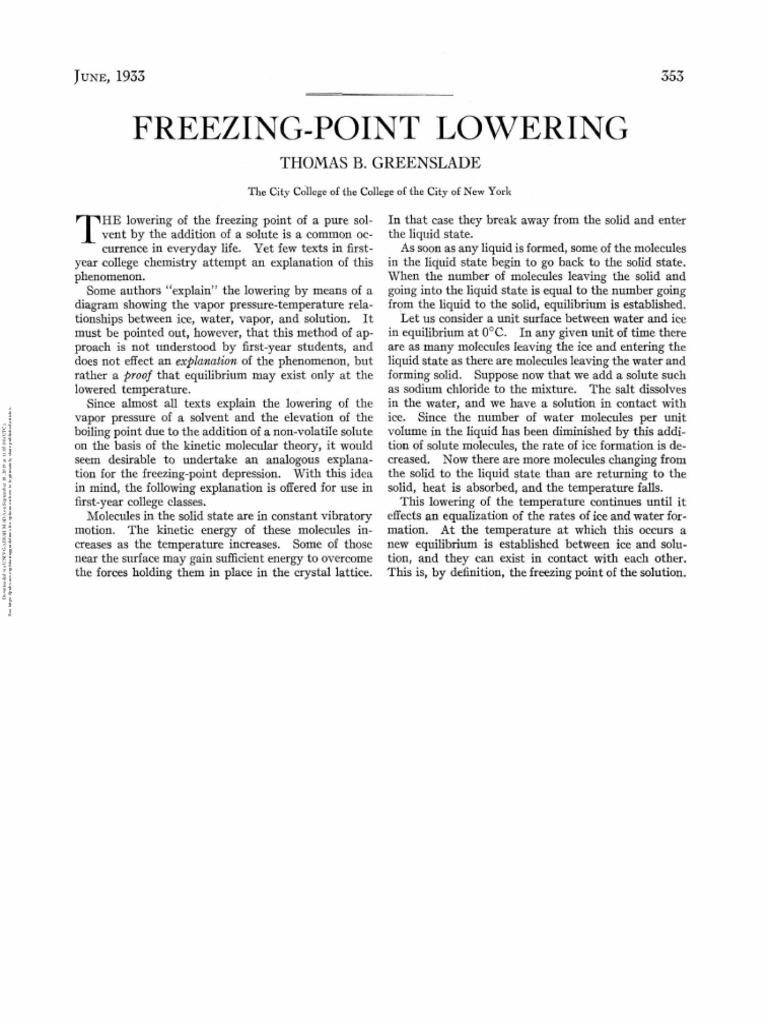 Freezing-Point Lowering: Thomas Greenslade | PDF | Liquids | Solution