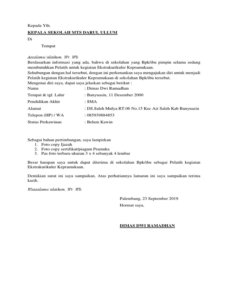 Contoh Surat Permohonan Pelatih Pramuka | PDF