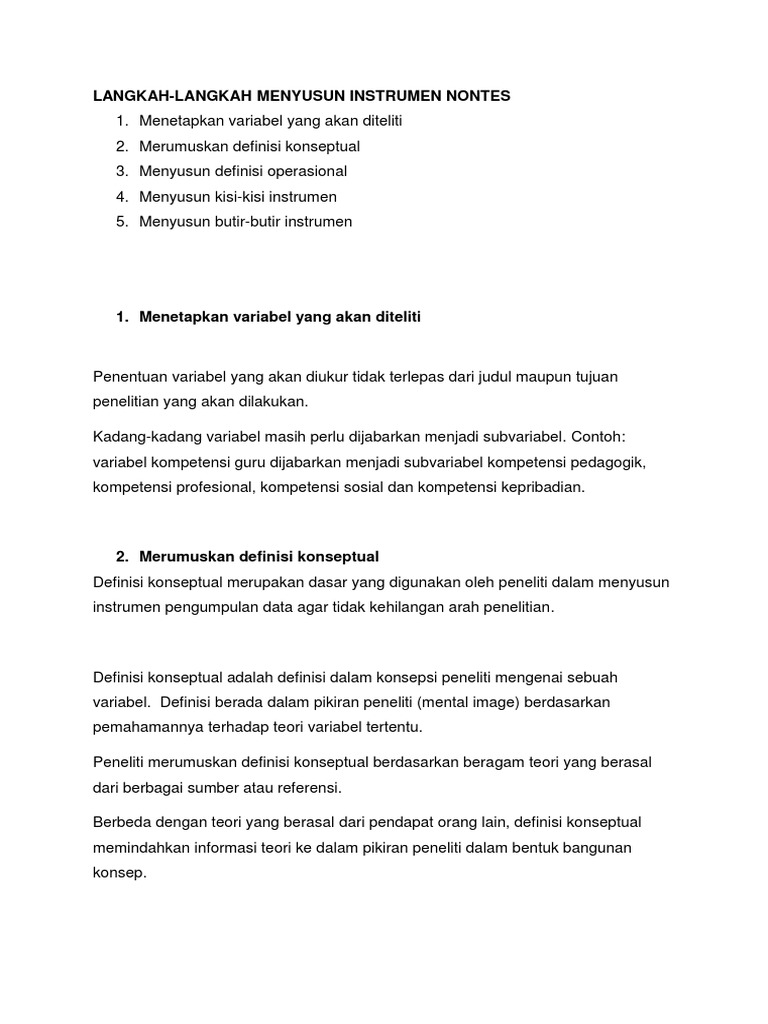 Langkah-langkah Menyusun Instrumen Pengukuran Variabel Penelitian | PDF