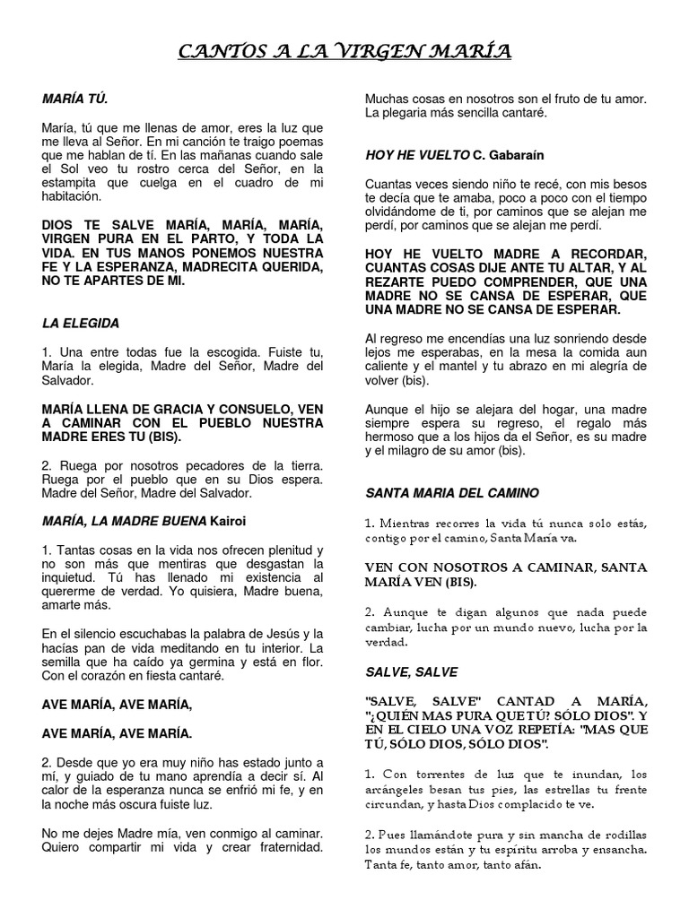 Cantos A La Virgen Maria | Descargar gratis PDF | María, madre de Jesús ...