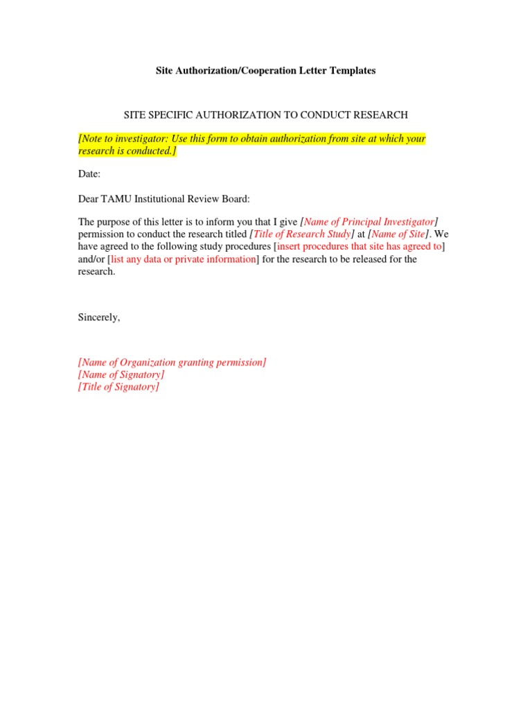 TEMPLATE - General Site Authorization | PDF