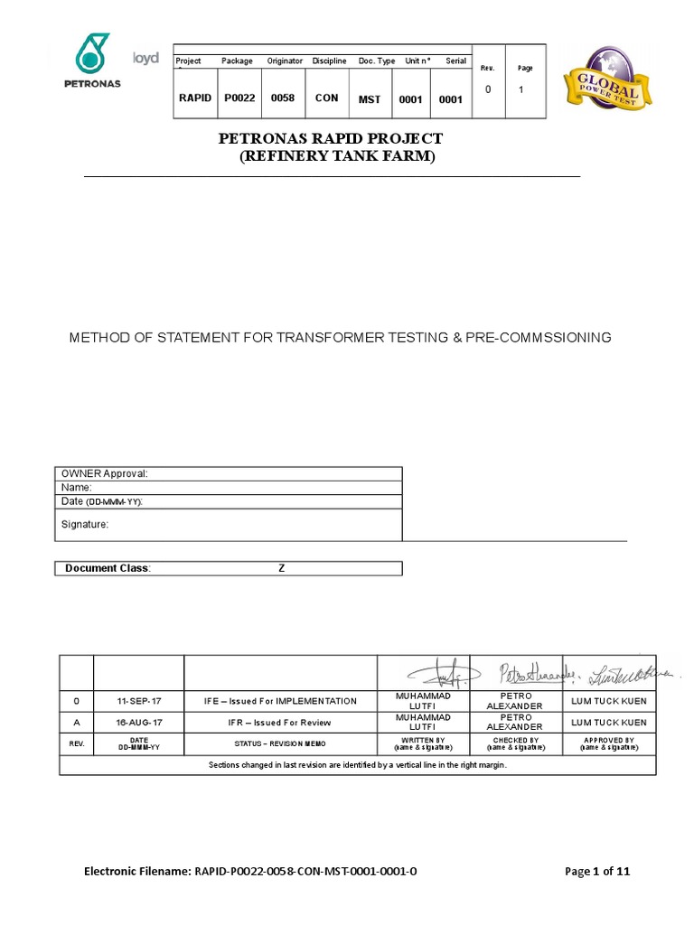 Petronas Rapid Project (Refinery Tank Farm) : Method of Statement For ...