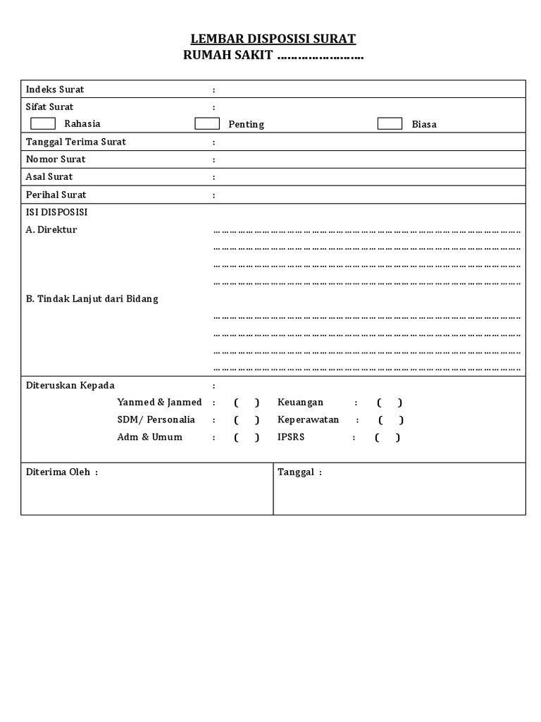 Lembar Disposisi Surat Rumah Sakit 01 | PDF