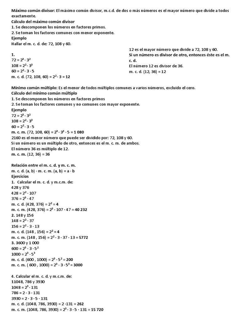 Máximo Común Divisor EJERCICIOS | PDF | Teoría de los números ...