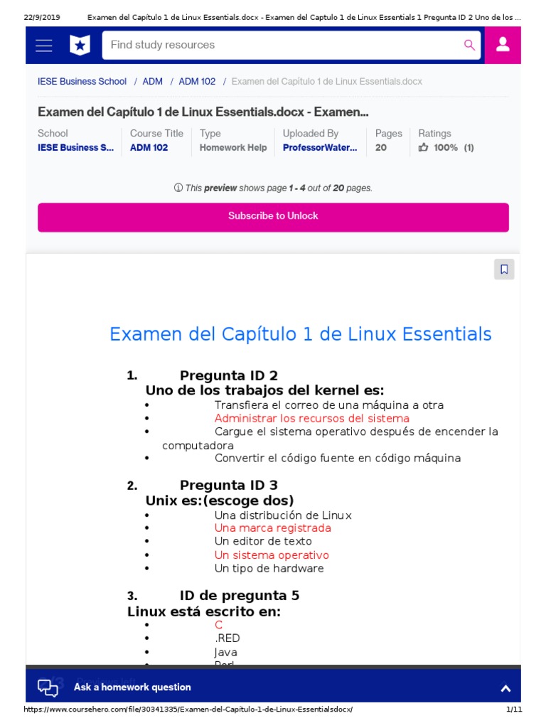 Examen Del Capítulo 1 de Linux Essentials - Docx - Examen Del Captulo 1 ...