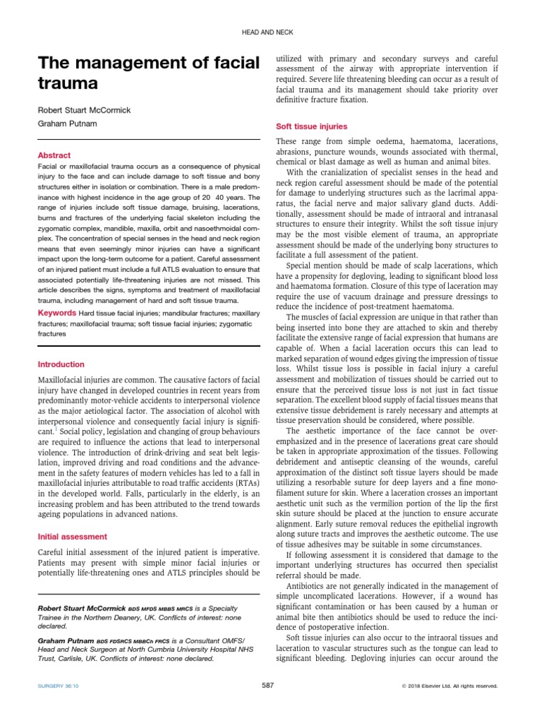 The Management of Facial Trauma: Soft Tissue Injuries | PDF | Skull ...