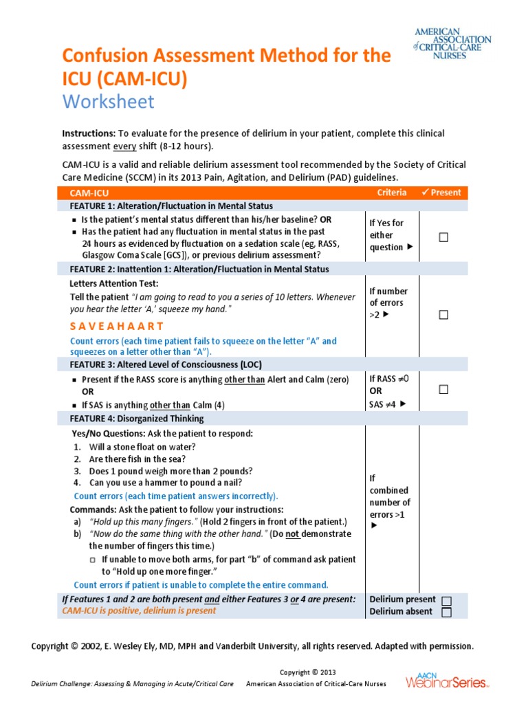 Delirium CAM ICU Gwgqydl2 | PDF | Medical Diagnosis | Nervous System