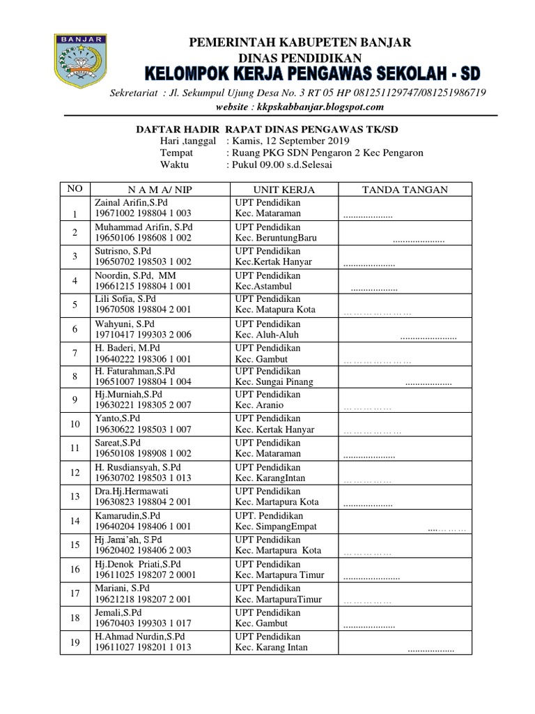 Absen Hadir Rapat Kkps Baru | PDF
