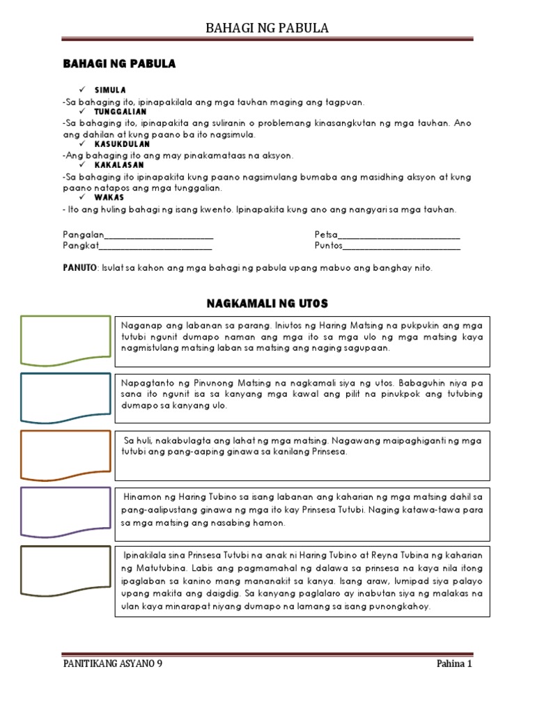 Mga Bahagi NG Pabula | PDF