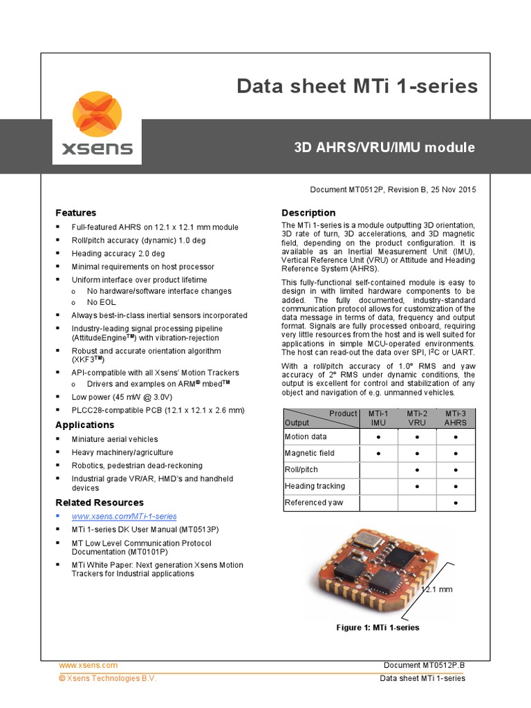 Xsens Mti 1 Series Datasheet | PDF | Inertial Navigation System ...