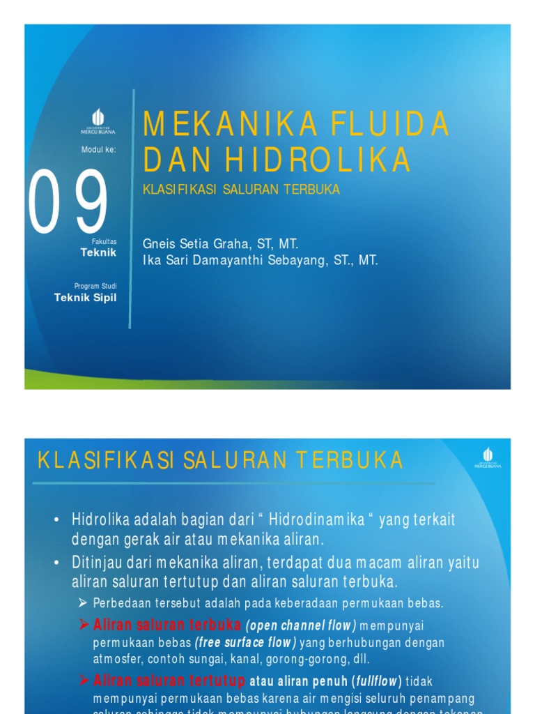 Mekanika Fluida Dan Hidrolika (TM9) PDF | PDF | Ilmu Sosial | Griya & Taman