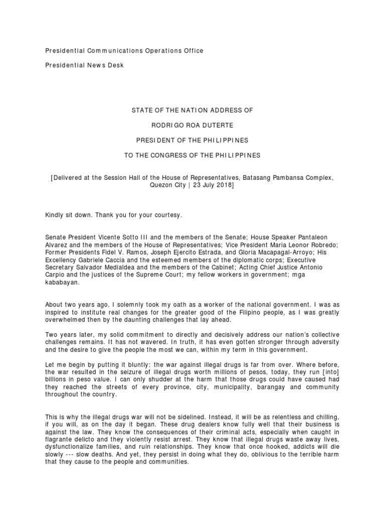 Duterte Speech | PDF | President Of The Philippines | World Politics