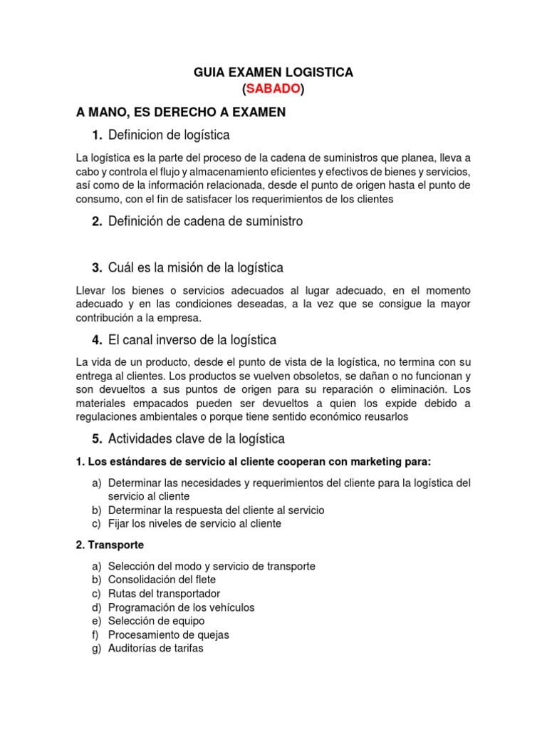 Guia Examen Logistica | PDF | Logística | Marketing