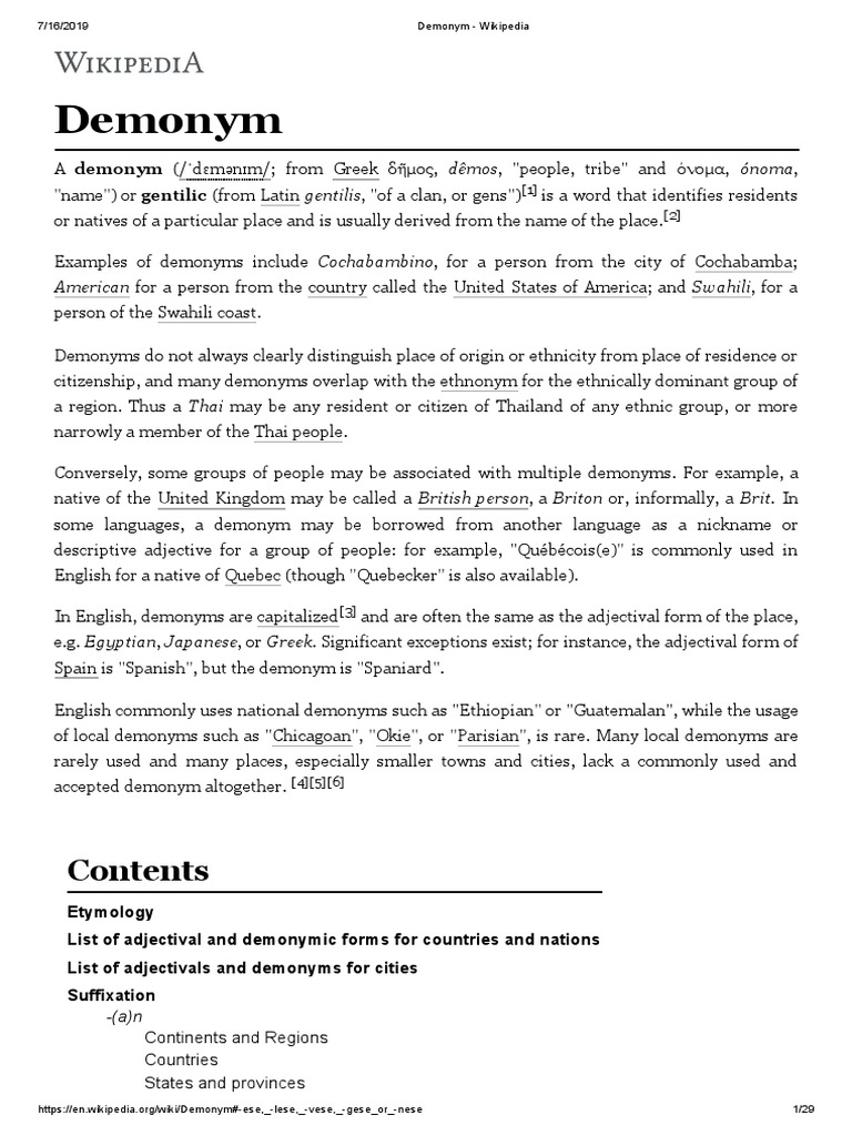 Demonym - Wikipedia | PDF | Onomastics | Lexicology