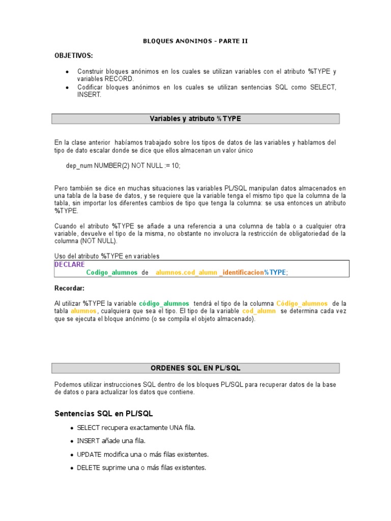 Guia4 - Ordenes SQL en PL - SQL | PDF | Pl / Sql | SQL