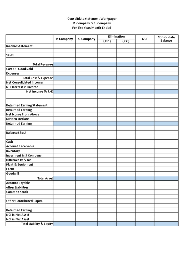 Consolidated Financial Statement Workpaper | PDF