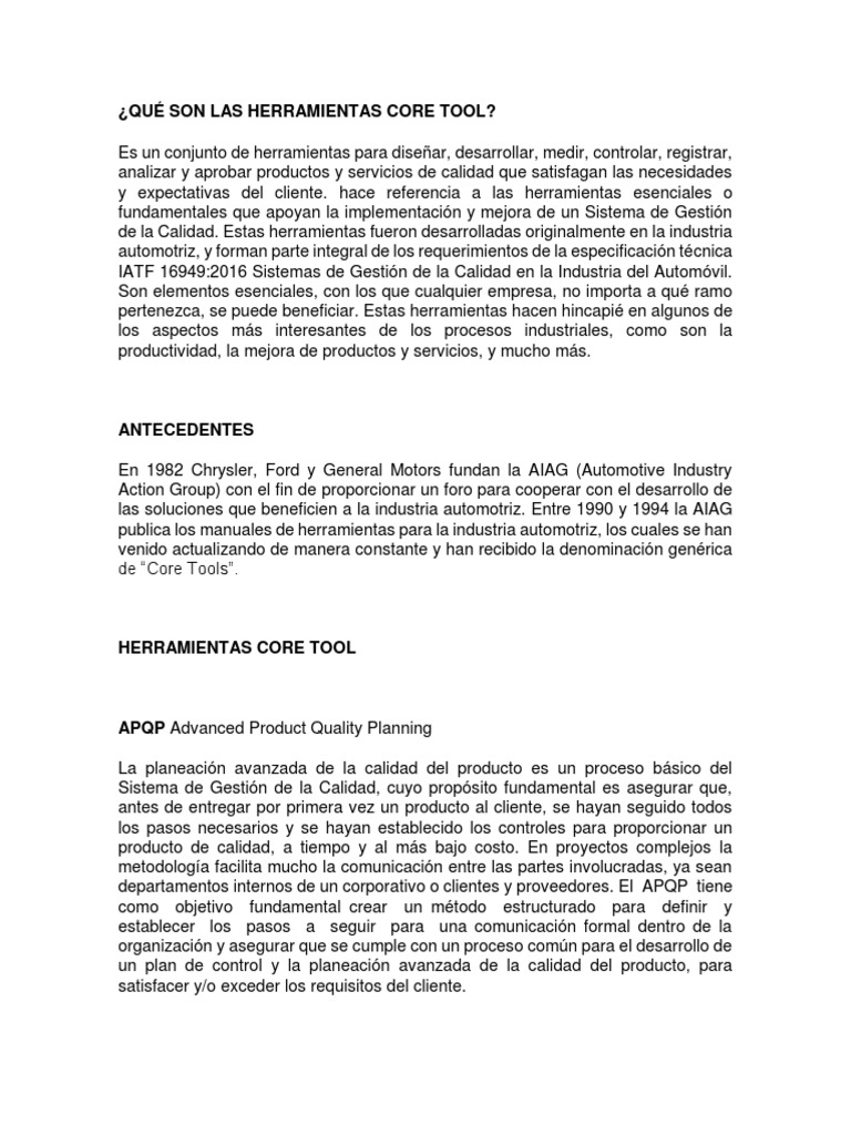 Qué Son Las Herramientas Core Tool | PDF | Medición | Calidad (comercial)