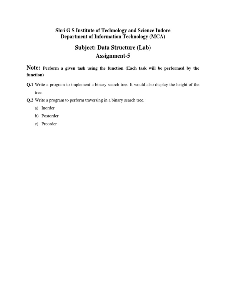 Subject: Data Structure (Lab) Assignment-5 | PDF