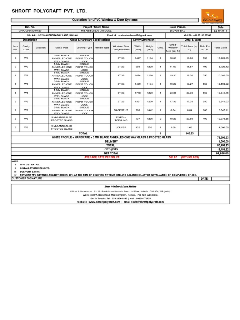 Shroff Polycraft Pvt. LTD.: Quotation For uPVC Window & Door Systems ...