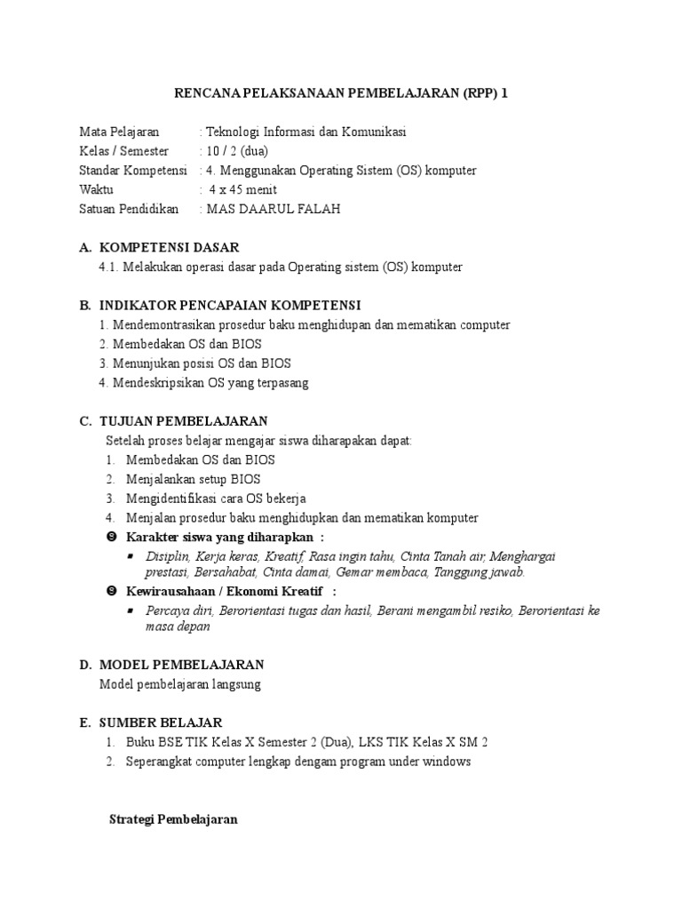 RPP Tik Kelas X SMT 2 | PDF