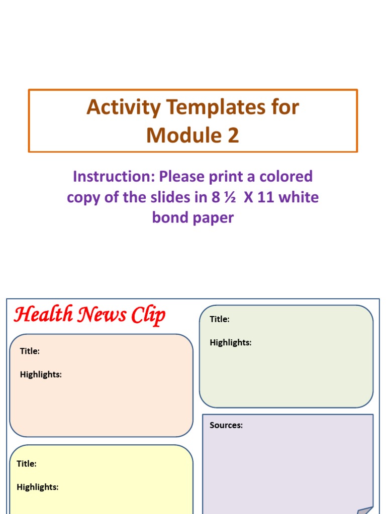 Activity Templates For: Instruction: Please Print A Colored Copy of The ...