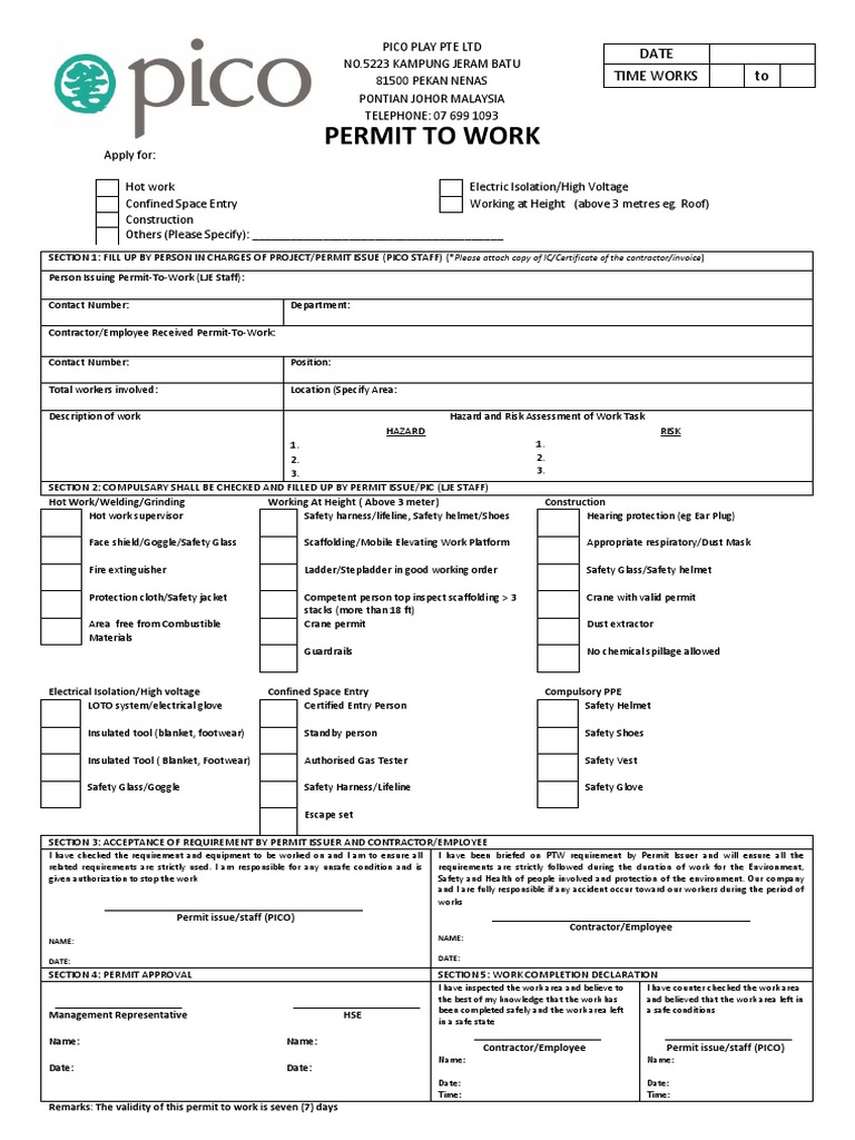 Permit To Work | PDF | Personal Protective Equipment | Prevention