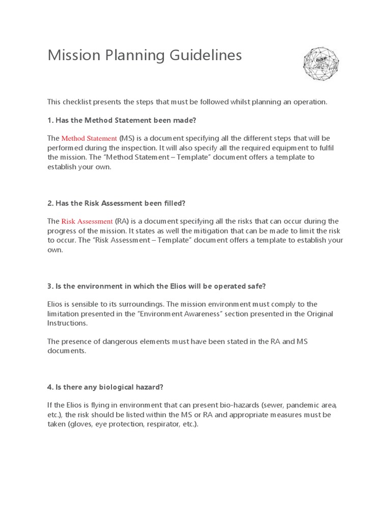 Mission Planning Guidelines: 1. Has The Method Statement Been Made? | PDF