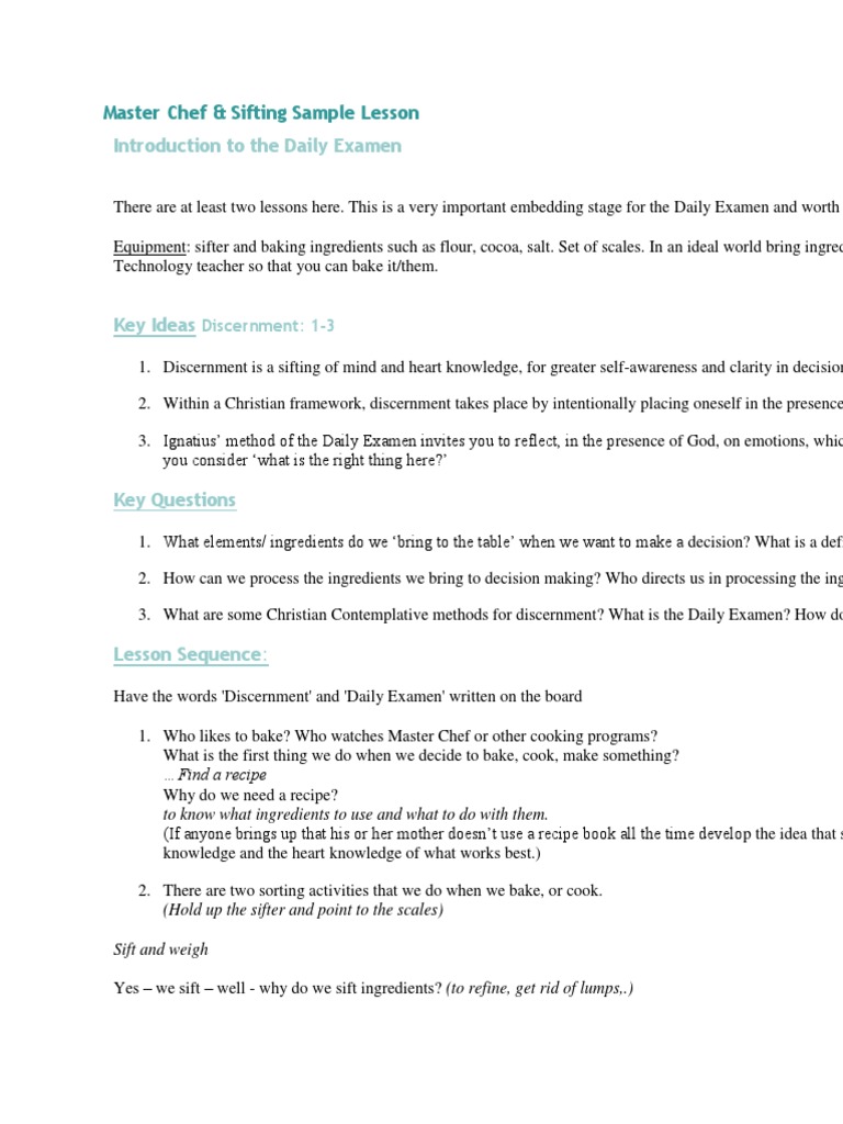Introduction To The Daily Examen: Master Chef & Sifting Sample Lesson ...