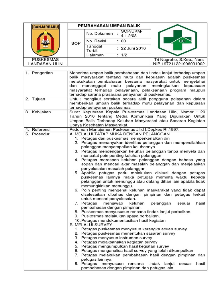 Sop Pembahasan Umpan Balik | PDF