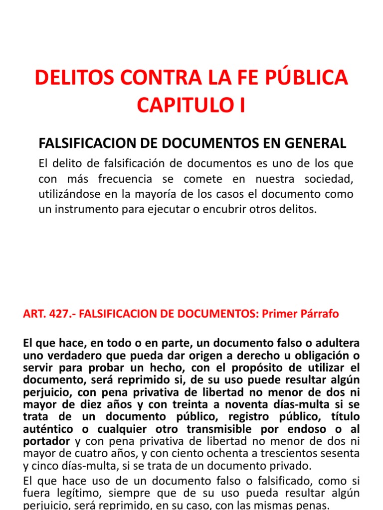 Delitos Contra La Fe Pública | Descargar gratis PDF | Intención (Derecho Penal) | Castigos
