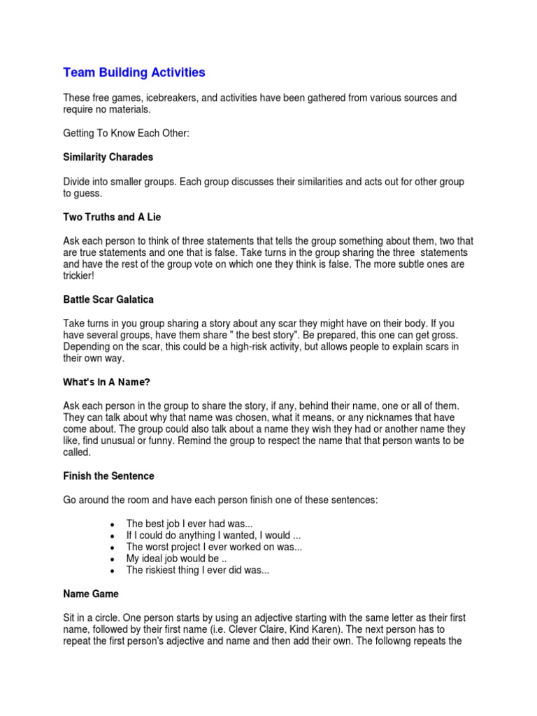 Team Building Activities | PDF | Social Science | Language Arts ...